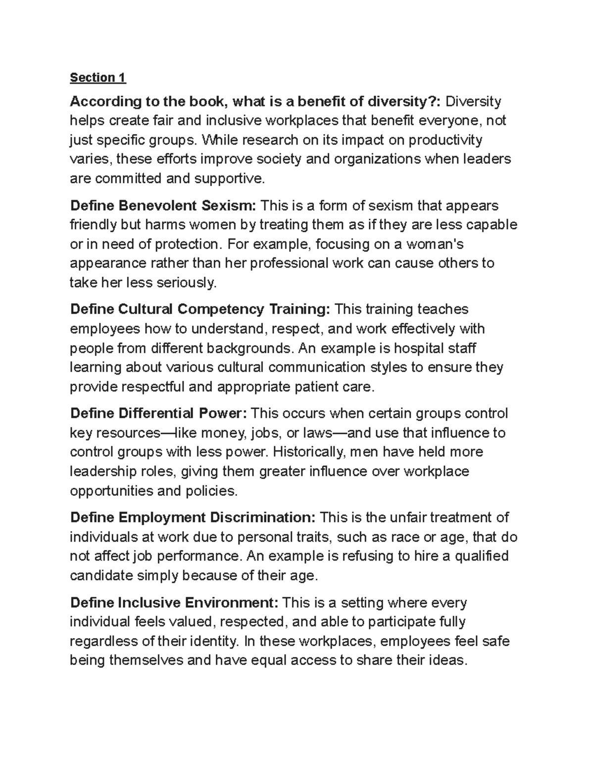 D357 Section 1-3 Study Guide: Understanding Diversity and ...