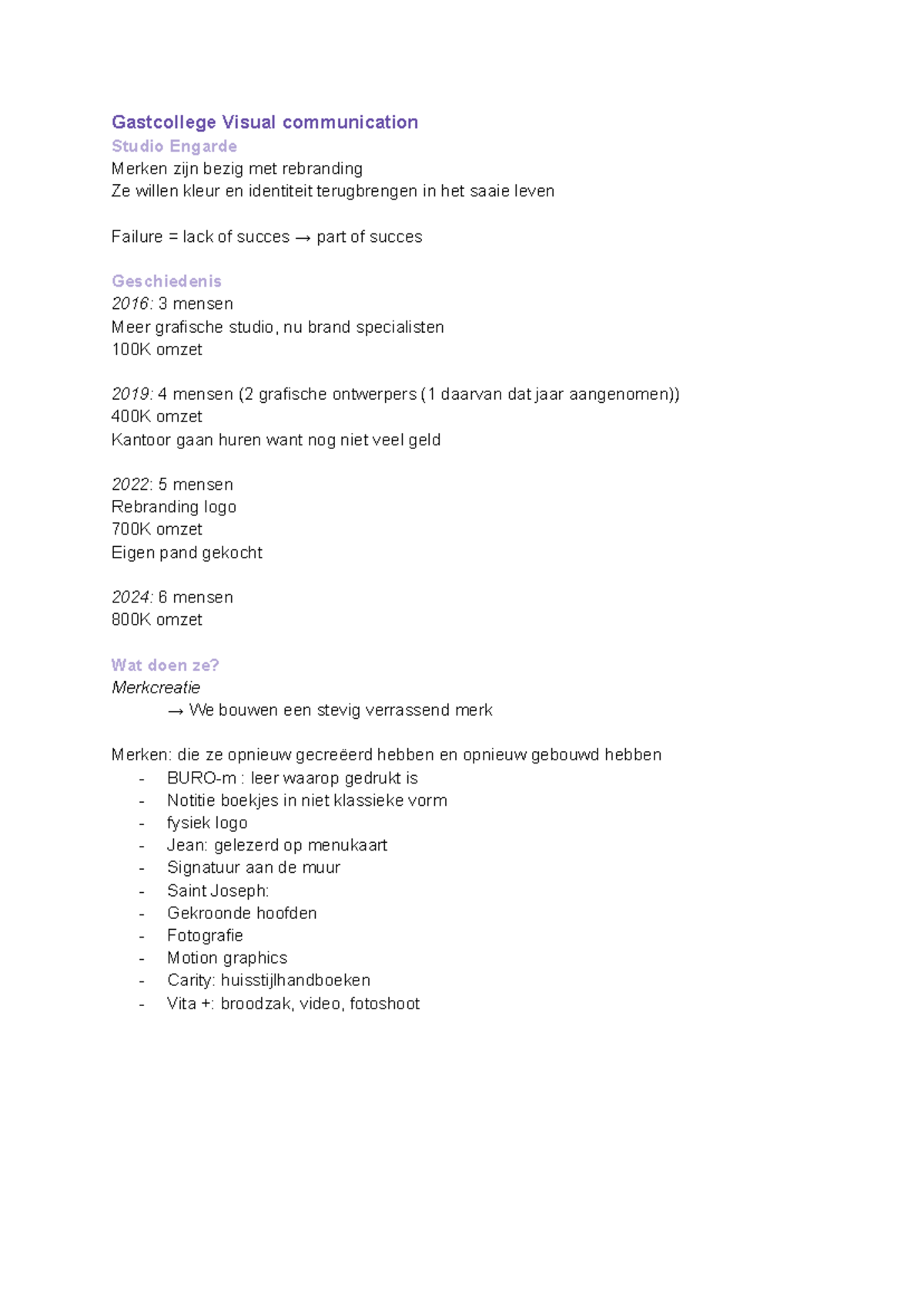 Gastcollege: Rebranding en Merkcommunicatie bij Studio Engarde - Studocu