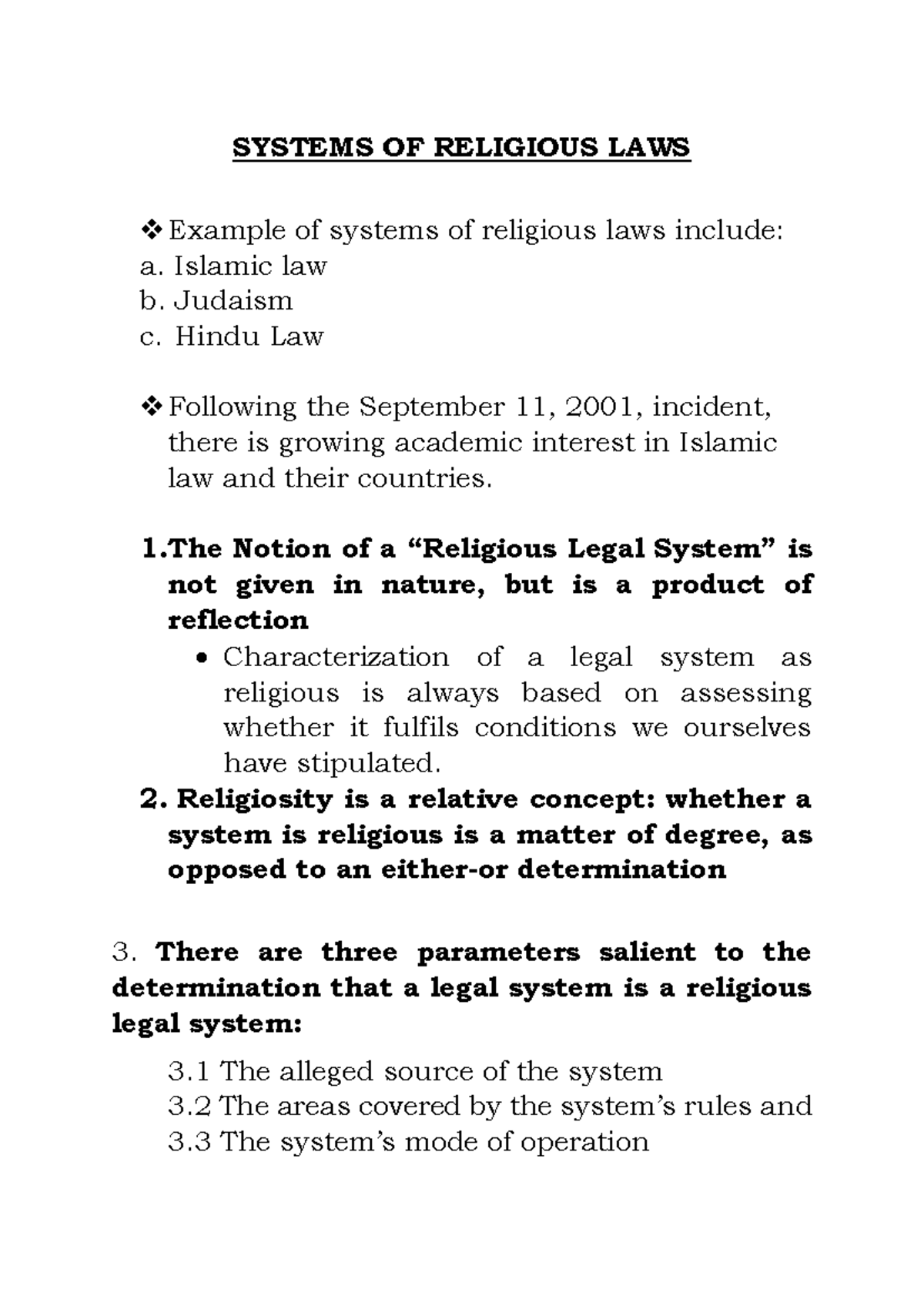 Systems of Religious Laws: Exploring Legal Frameworks and Sources - Studocu