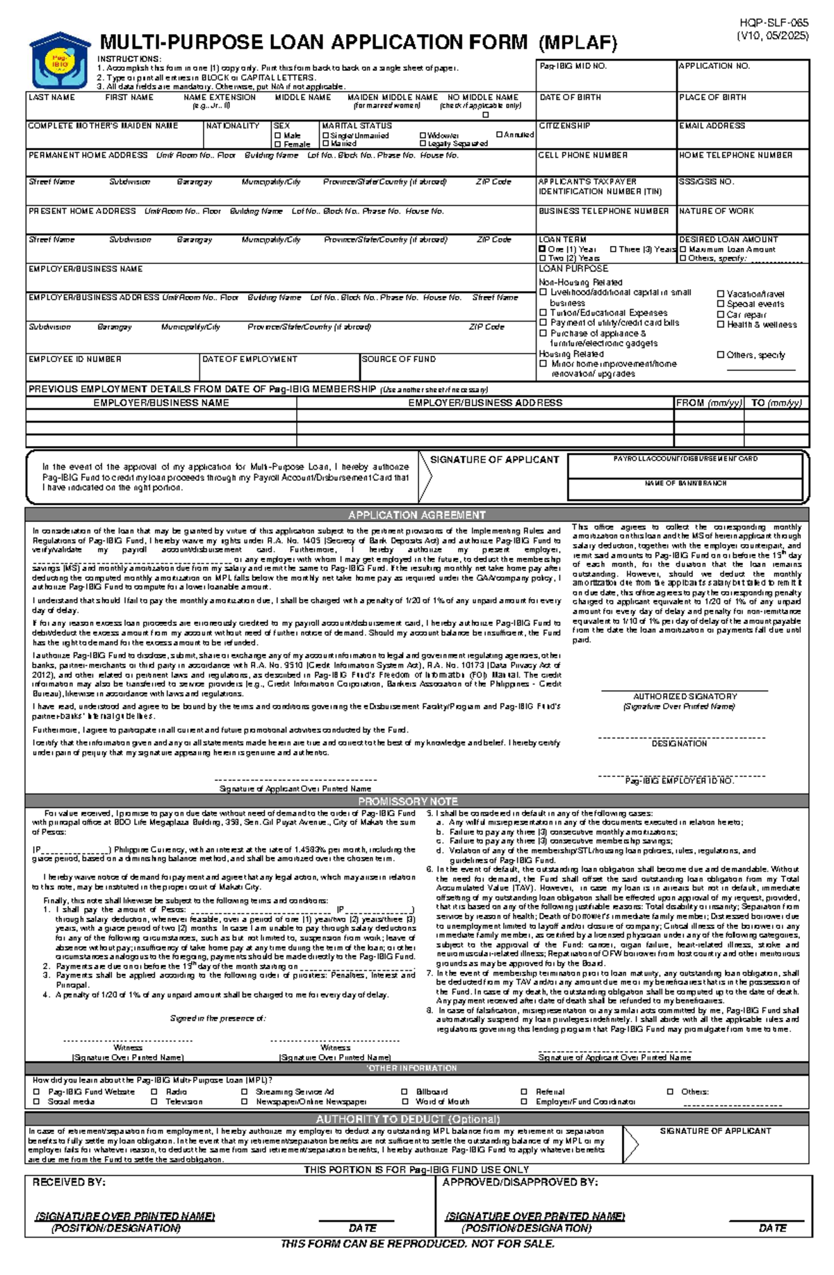 SLF065 Multi Purpose Loan Application Form - MULTI-PURPOSE LOAN APPLICATION FORM INSTRUCTIONS ...