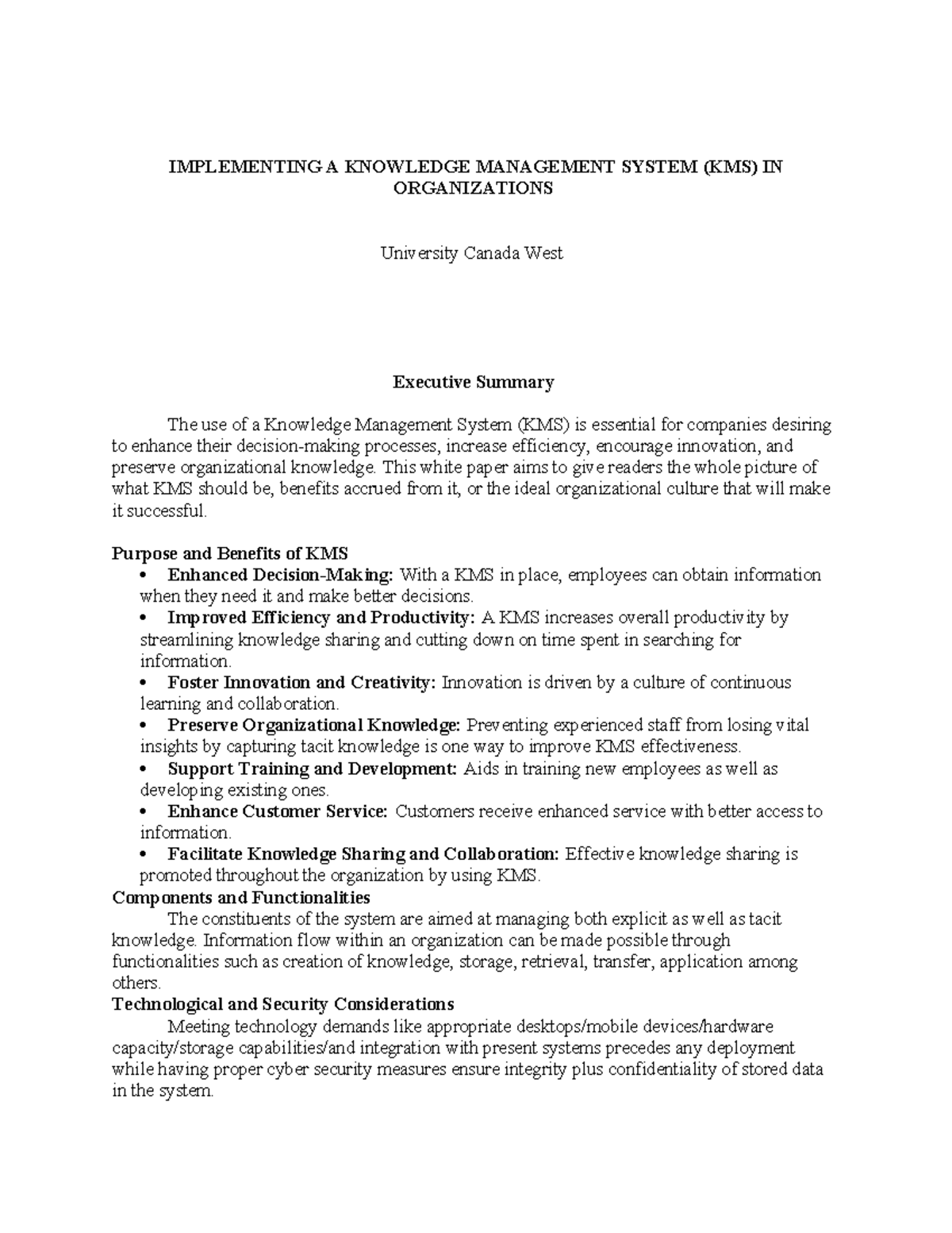 Implementing Knowledge Management System (KMS) in Organizations: A Guide - Studocu