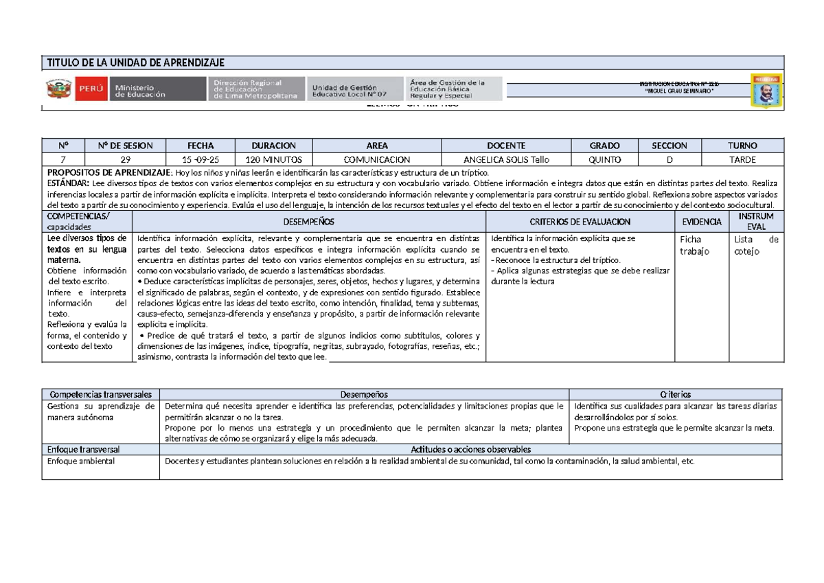 Sesión 29 COM 29-09-25: Leemos un Tríptico y Reconocemos su Estructura ...