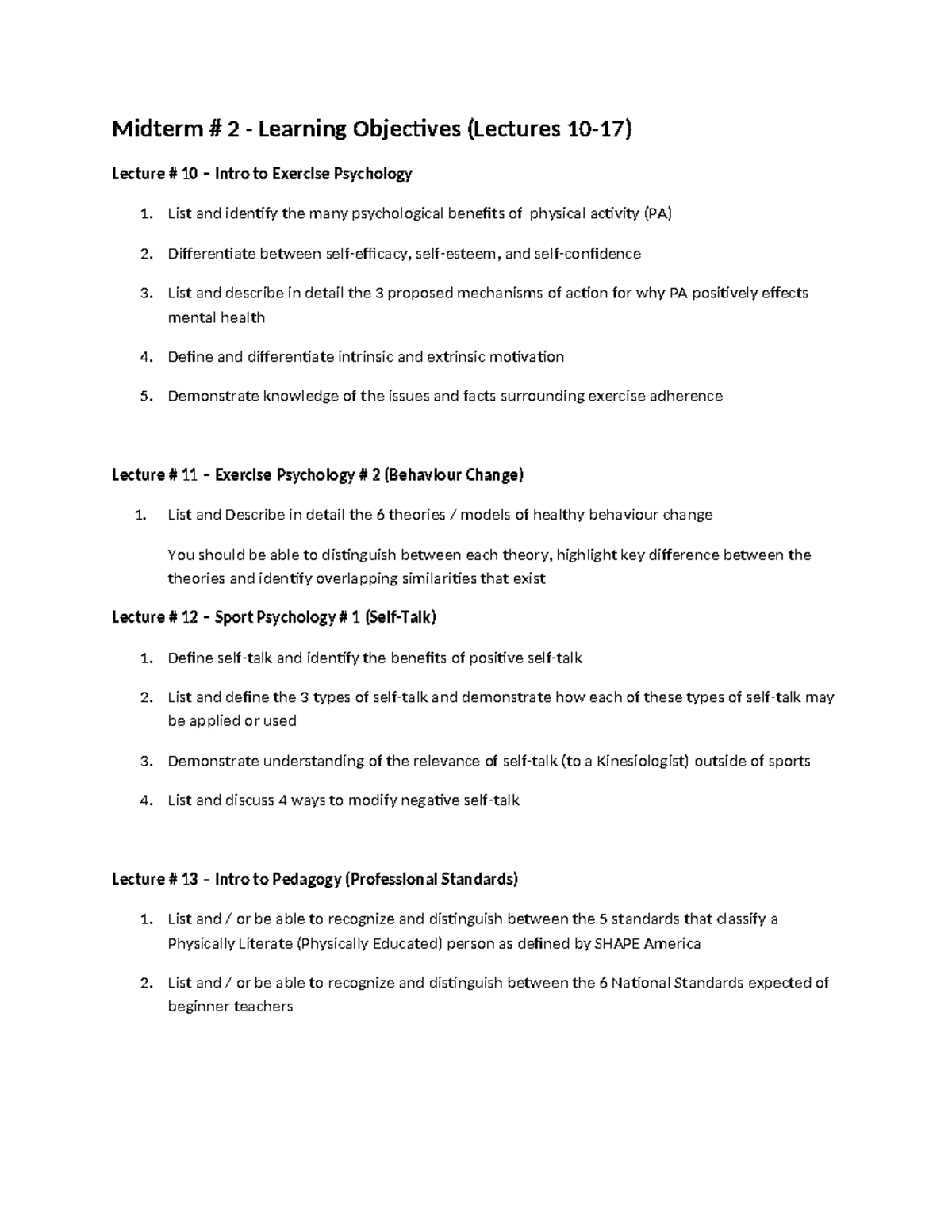 Midterm #2 Study Guide: Learning Objectives from Lectures 10-17 - Studocu