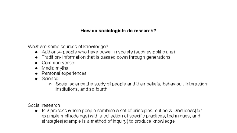 Sociology UNIT 1: Research Methods and Knowledge Sources - Studocu