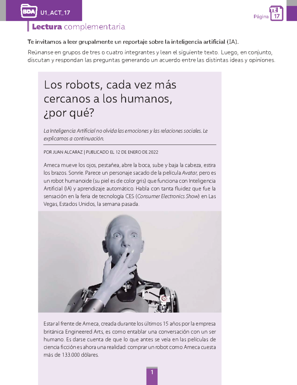 U1_ACT_17 Lectura sobre inteligencia artificial y robots humanoides ...