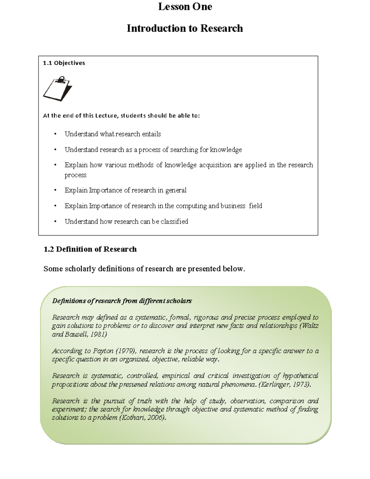Lecture 1: Introduction to Research Methods and Definitions - Studocu