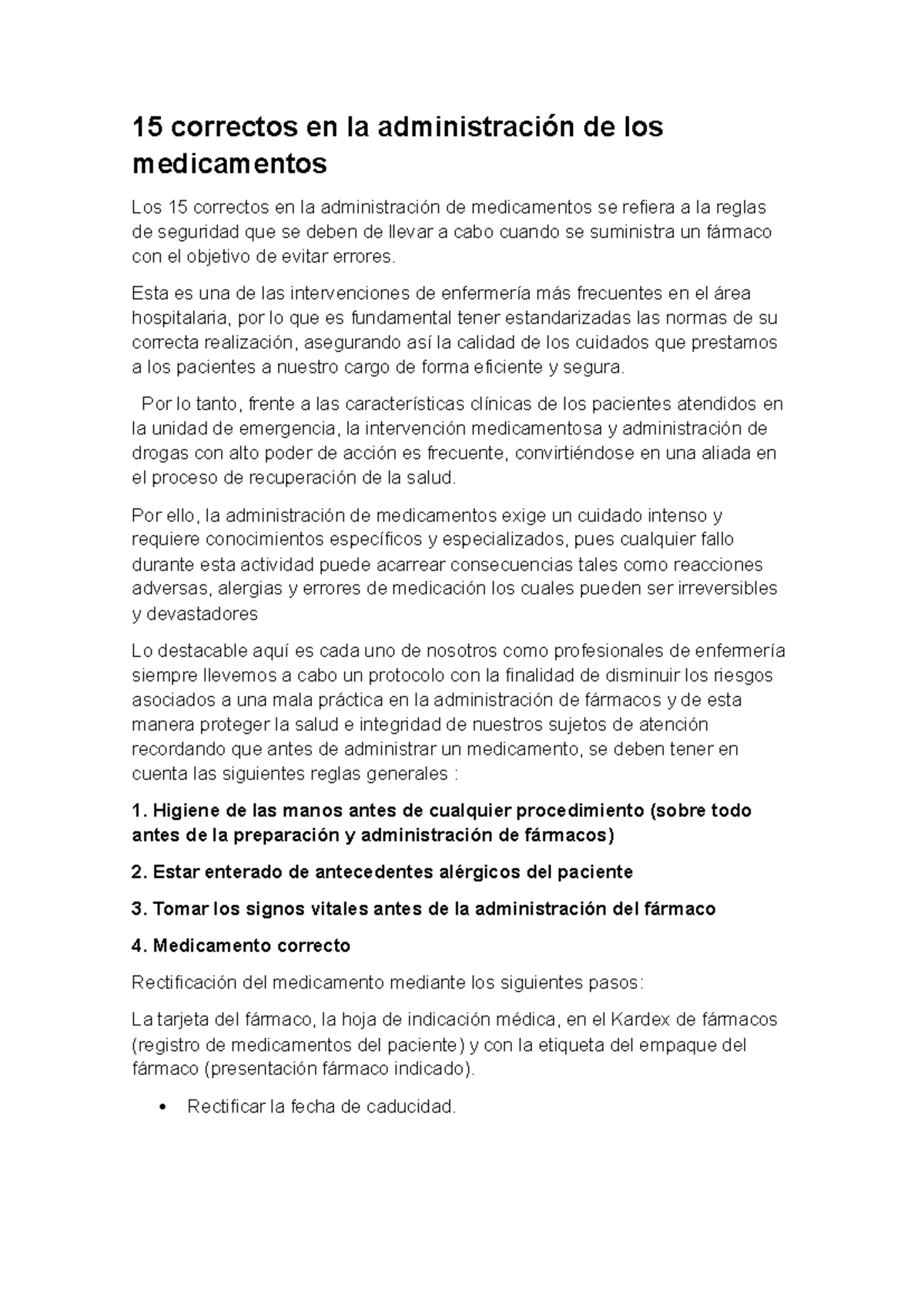 15 Correctos en la Administración de Medicamentos para Enfermería - Studocu