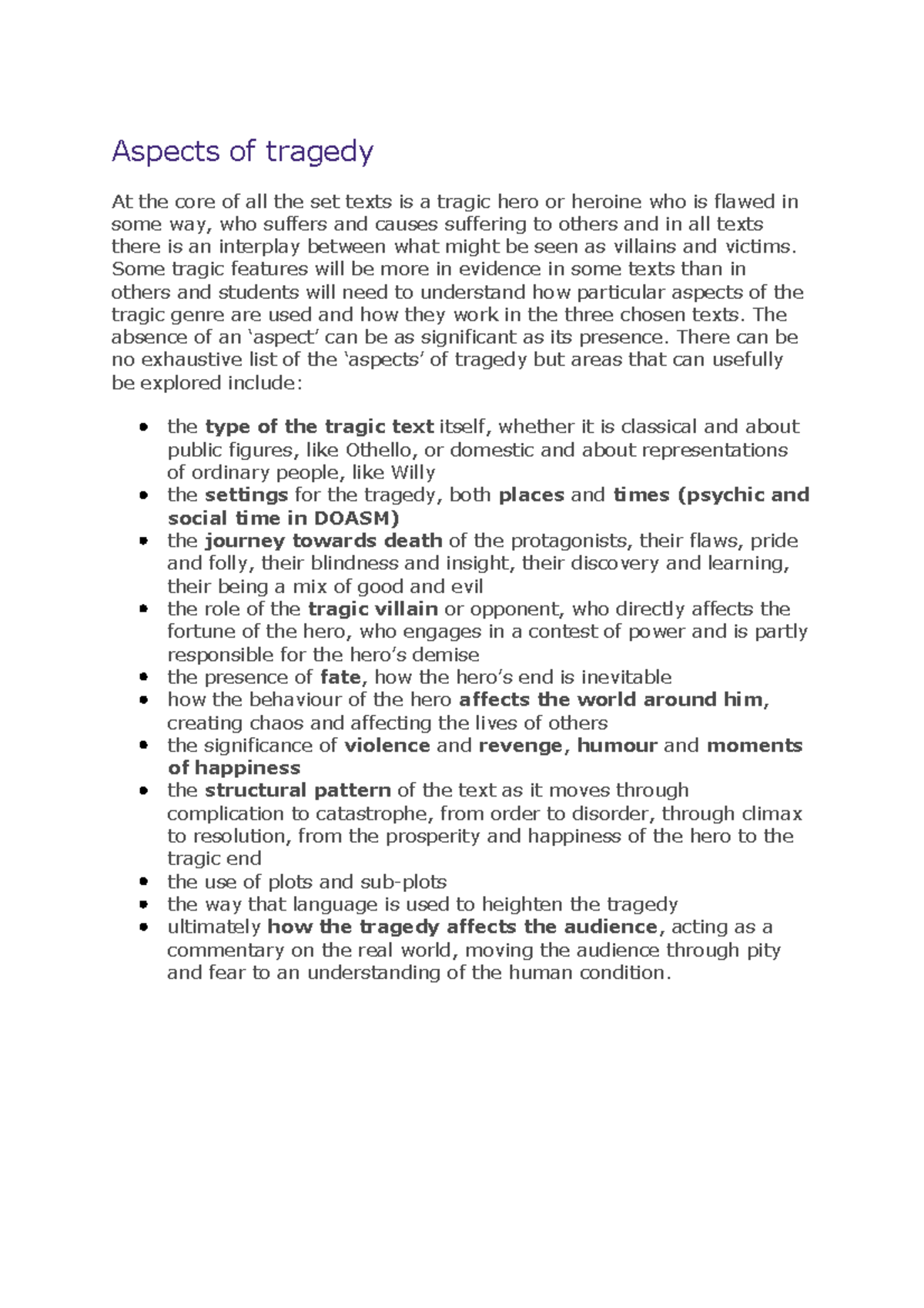 Tragedy Aspects - Detailed Notes for Understanding the Genre - Studocu