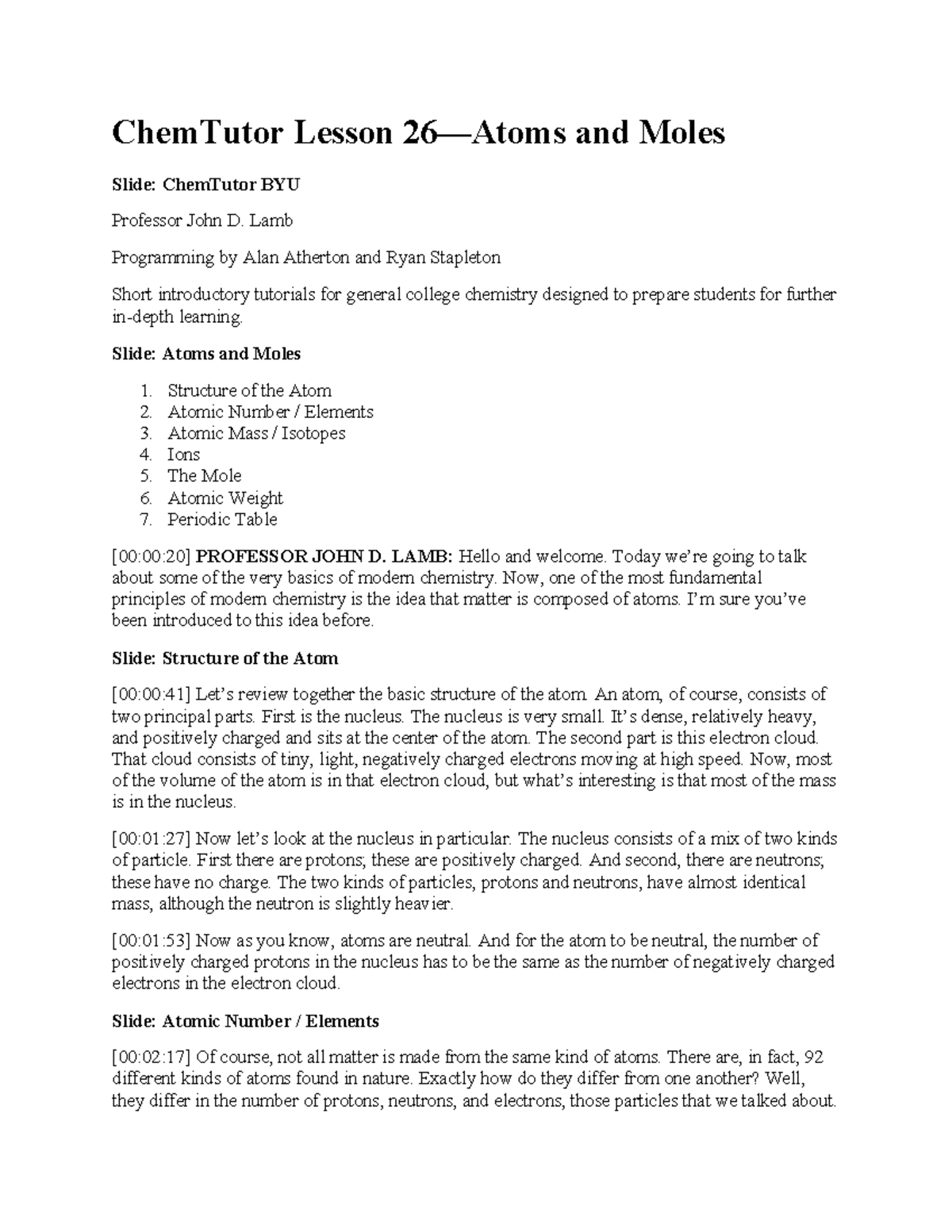 ChemTutor Lesson 26: Understanding Atoms and Moles in Chemistry ...
