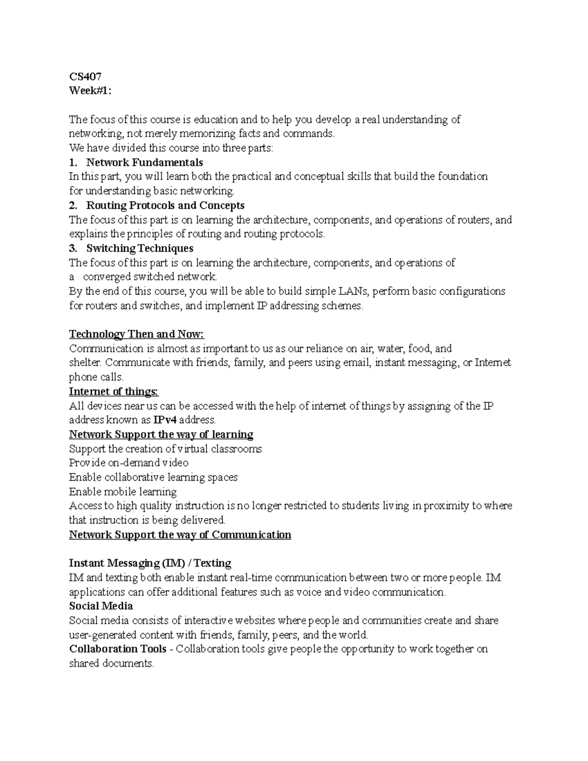 CS407 Week 1 Key Topics: Networking Fundamentals & Protocols - Studocu