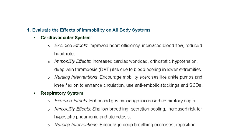 Mobility Notes: Effects of Immobility on Body Systems and Interventions ...