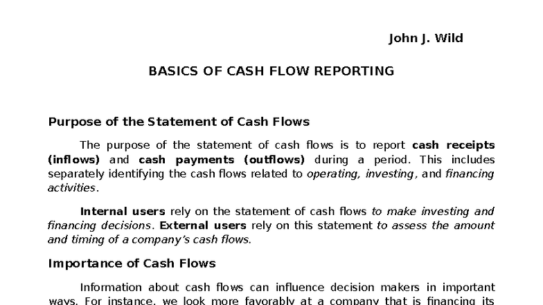 BASICS OF CASH FLOW REPORTING (BAS 101) - John J. Wild - Studocu