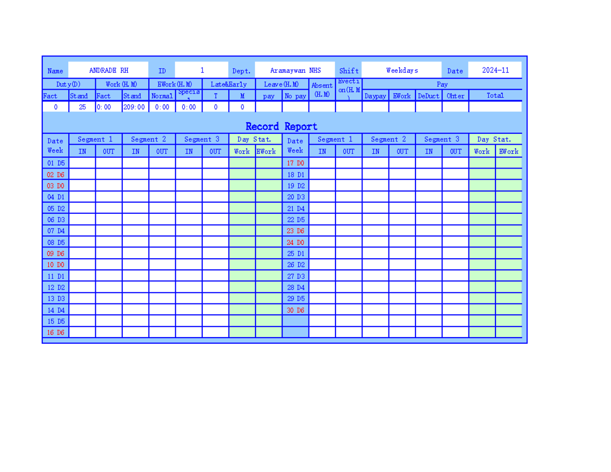 DTR-November - sample e dtr - Name ID Dept. Shift Date Fact Stand Fact ...