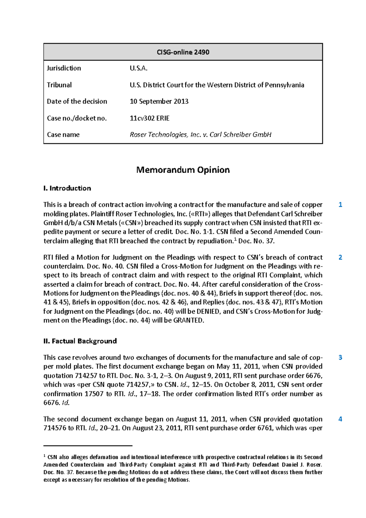 2490 Final Opinion on Breach of Contract: Roser Tech. v. Schreiber GmbH ...