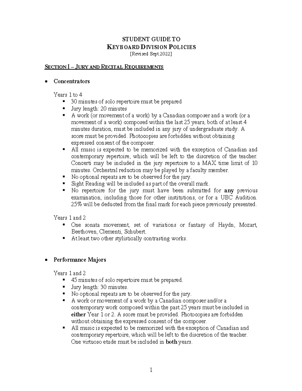 UBC Keyboard Division Policies: Jury & Recital Requirements Guide - Studocu
