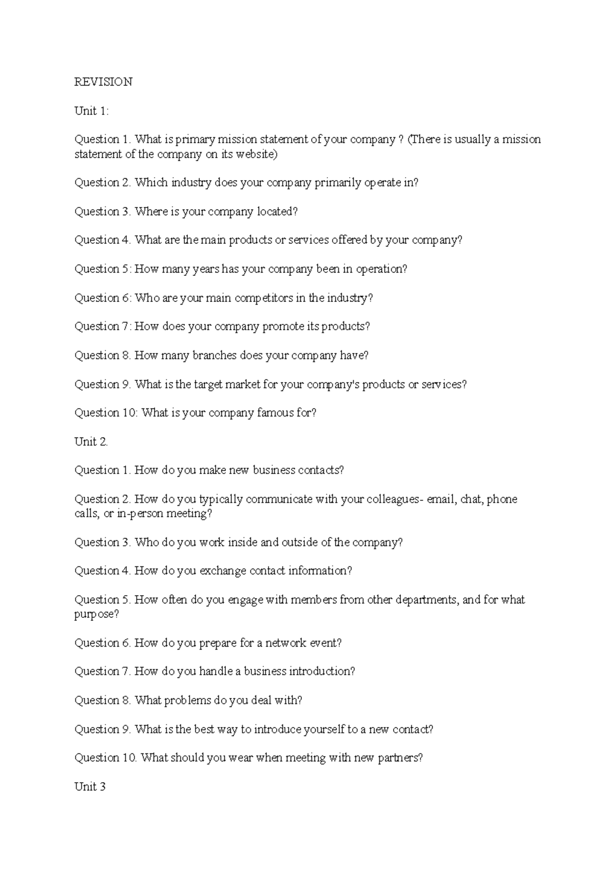 Revision for Business Communication (Units 1-3) - Studocu