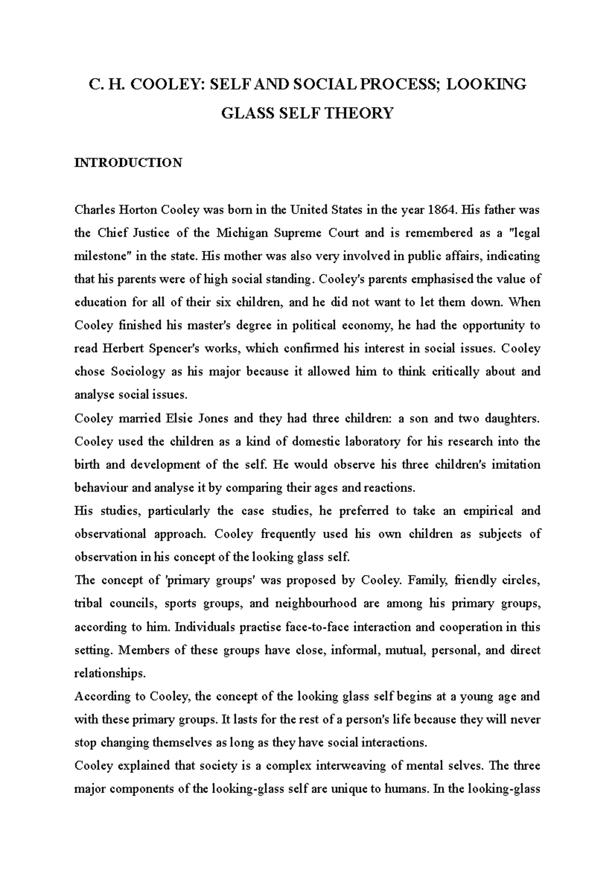 C.H. Cooley: Exploring the Looking Glass Self & Social Process Theory ...