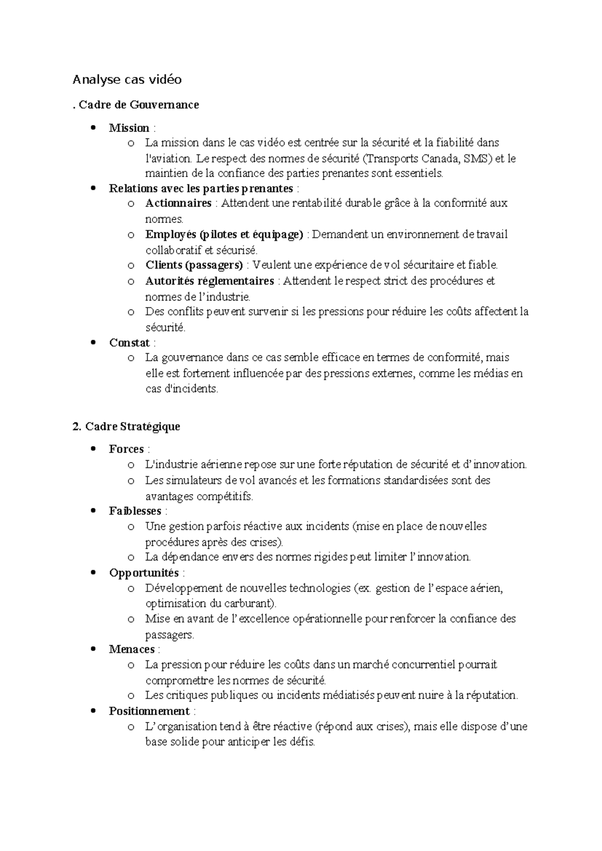 Analyse-Cas video - Analyse cas vidéo . Cadre de Gouvernance Mission ...