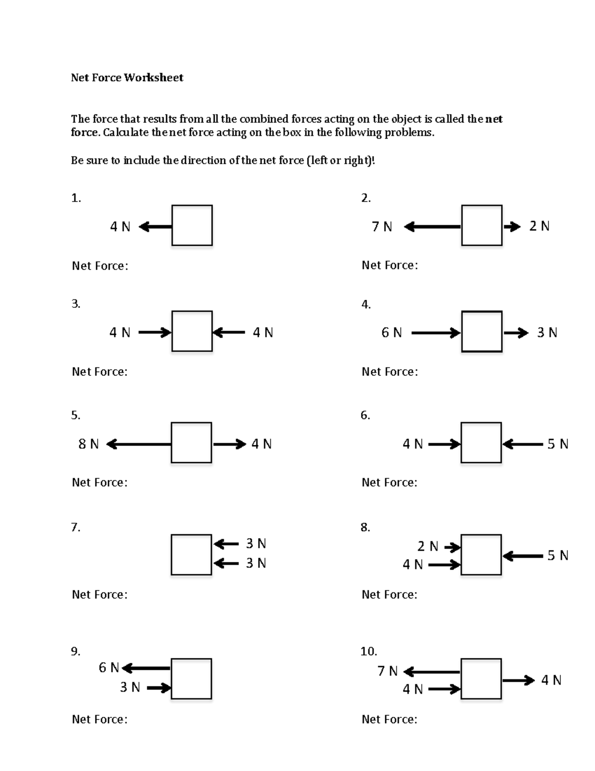 Net Force Practice Worksheet: Calculating Direction & Magnitude - Studocu