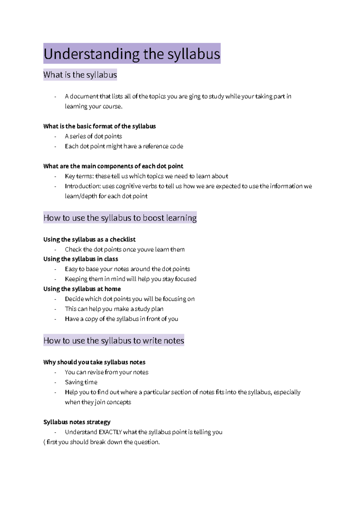 How to Study Using the Syllabus Effectively - Studocu