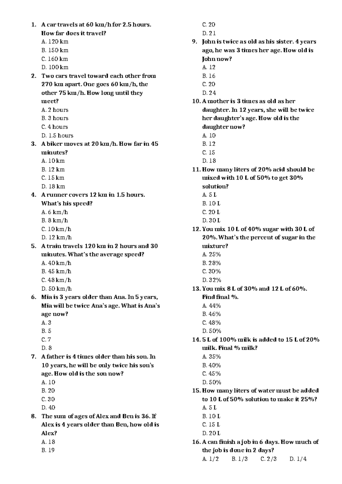 Basic Algebra and General Math Quiz (Course Code: MATH101) - Studocu