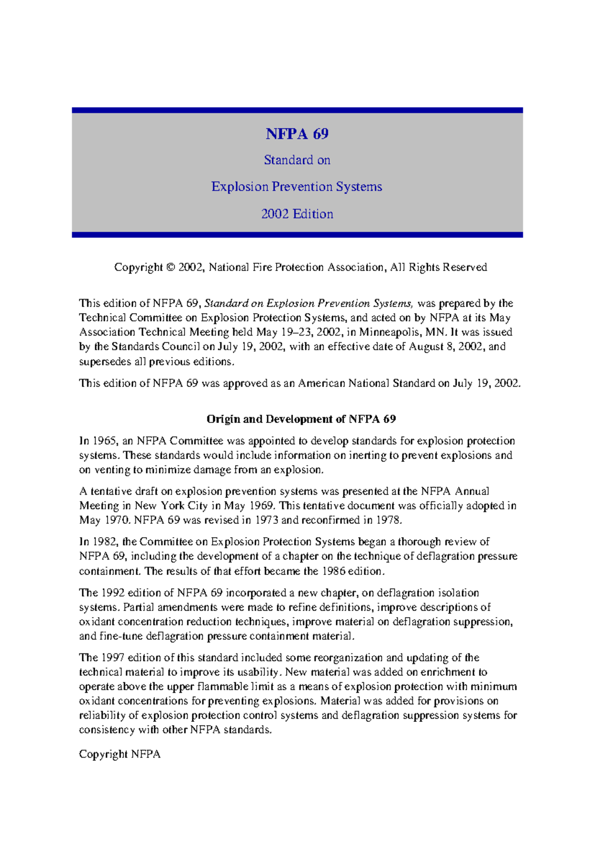 NFPA 69 Standard on Explosion Prevention Systems - 2002 Edition - Studocu