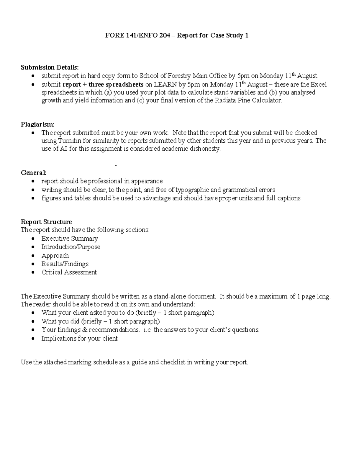 FORE 204 Case Study 1 Report Submission Guidelines - Studocu