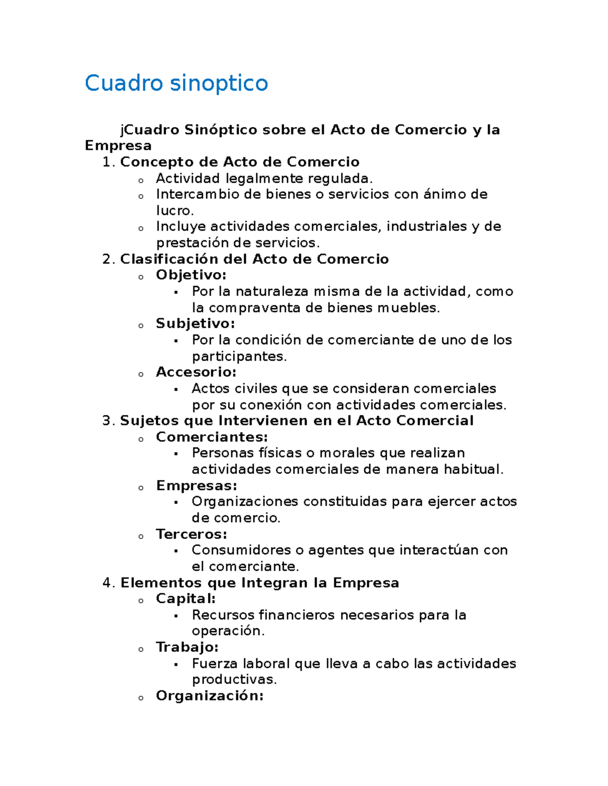 Cuadro sinoptico - macroeconomia - Cuadro sinoptico jCuadro Sinóptico sobre el Acto de Comercio ...