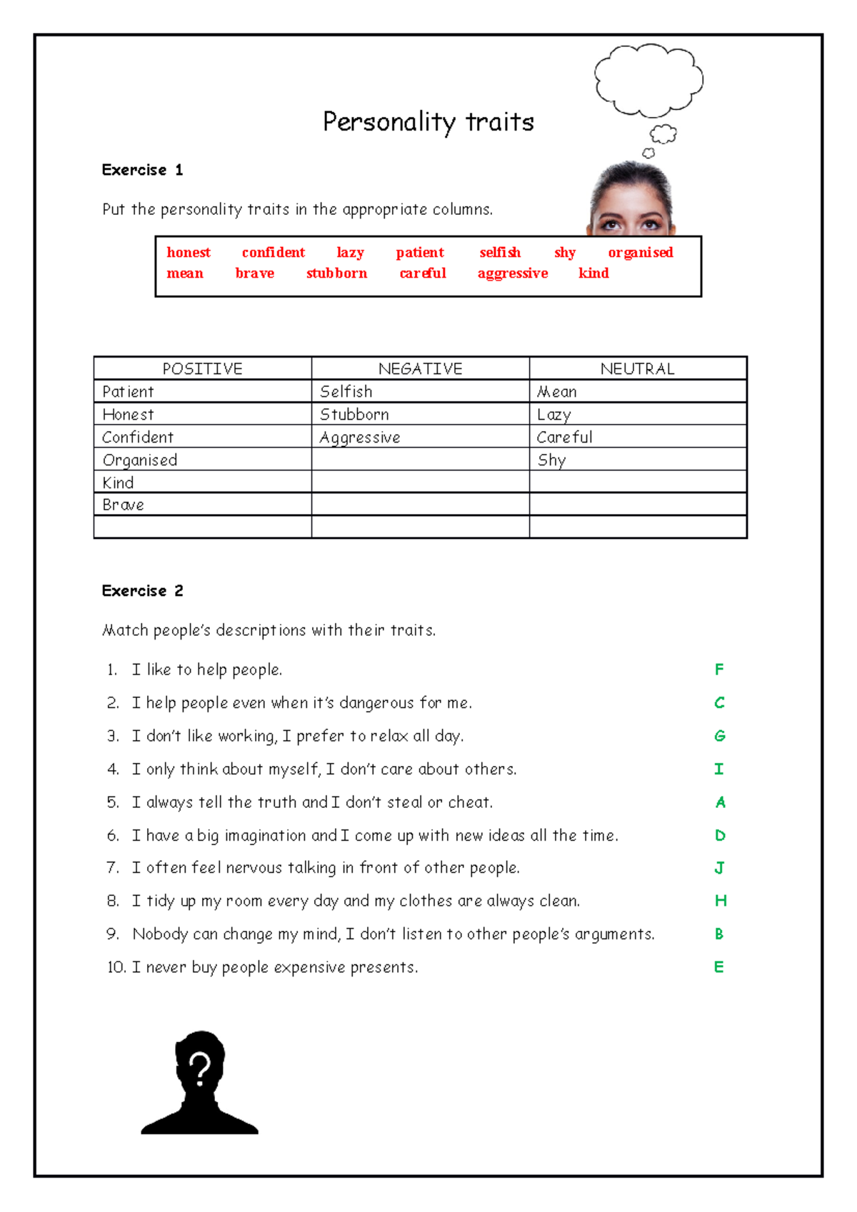 personality-traits activities practice - Personality traits Exercise 1 ...