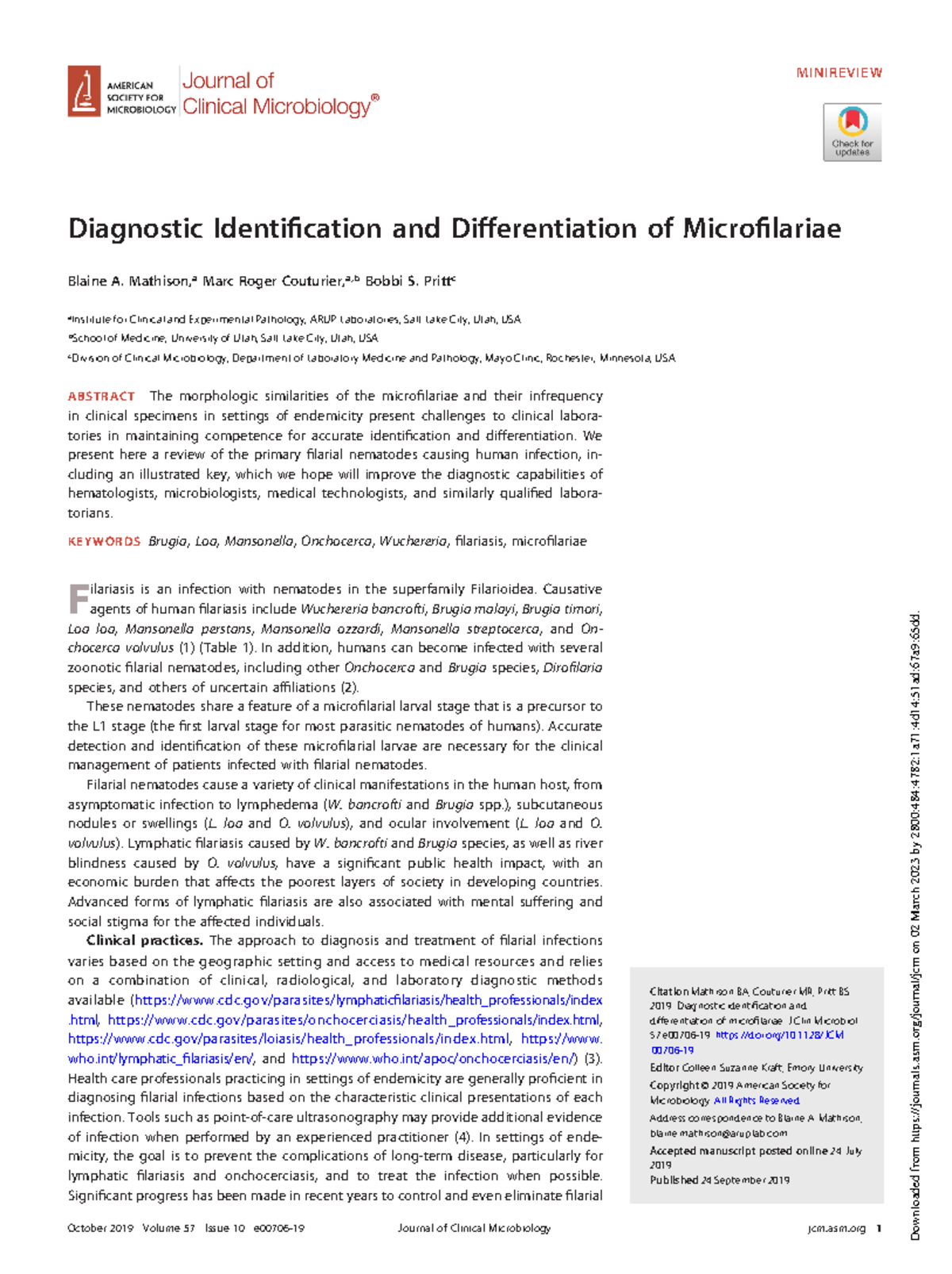 Diagnostic Identification and Differentiation of Microfilariae ...