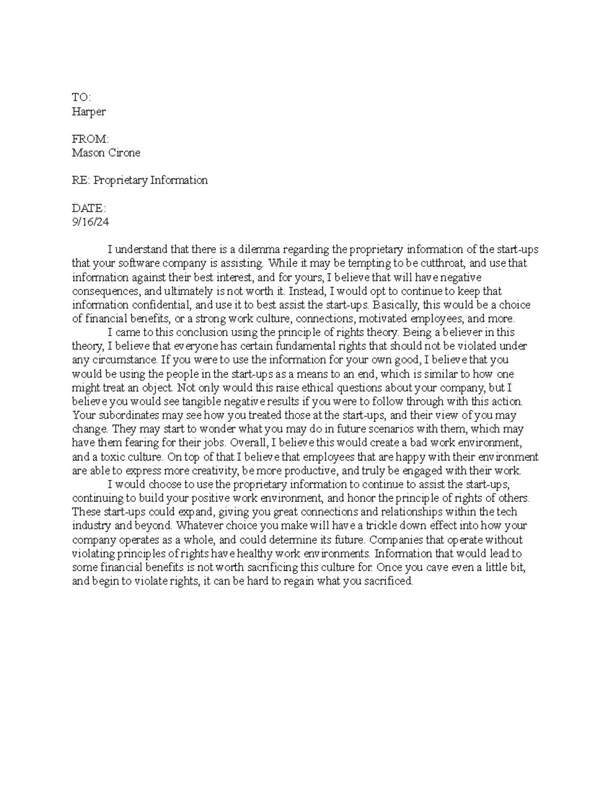 Ethical Considerations in Proprietary Information Use - Writing ...