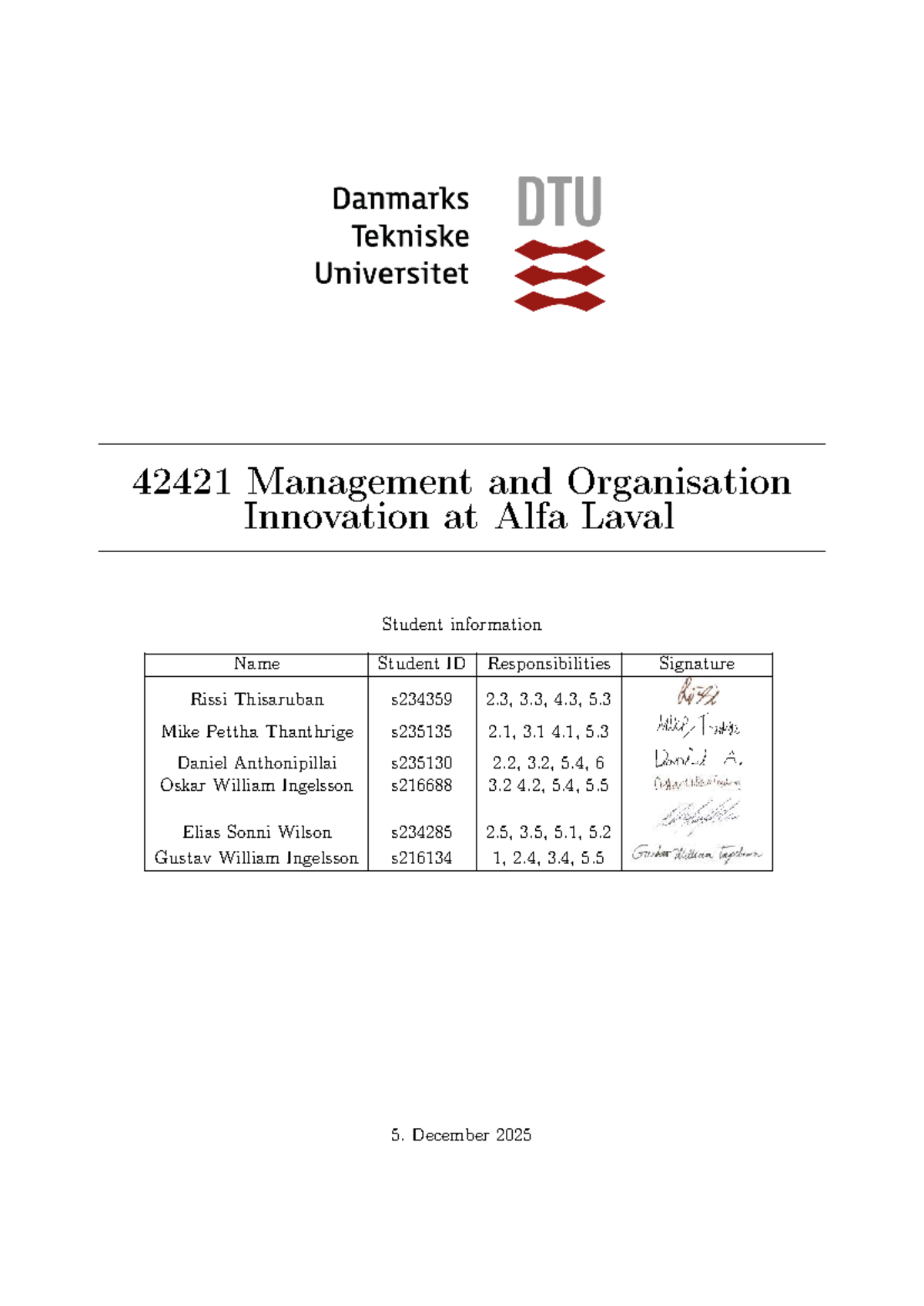 42421 Management and Organisation Case Study: Innovation at Alfa Laval ...