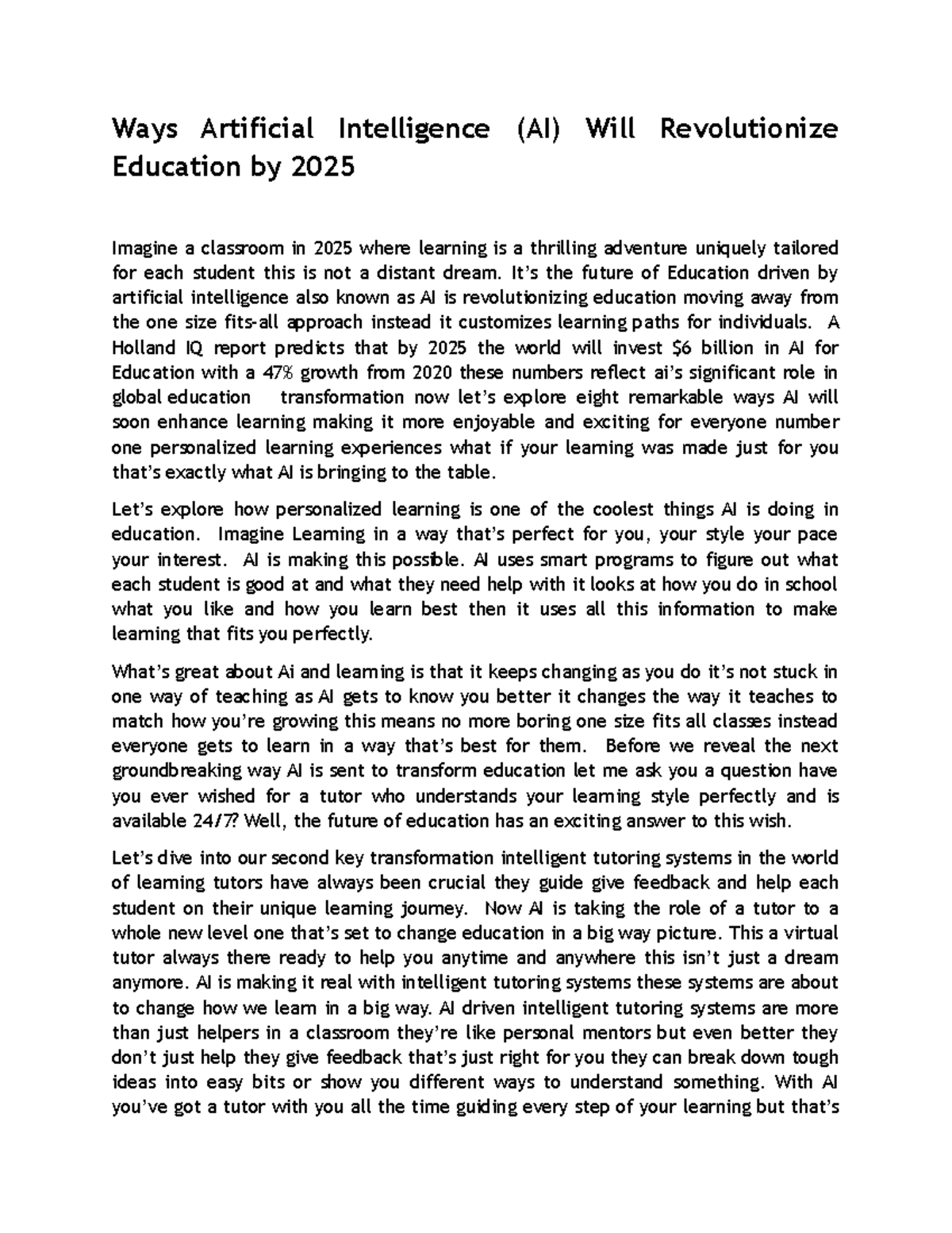 AI - Revolutionizing Education by 2025: Key Transformations Ahead - Studocu