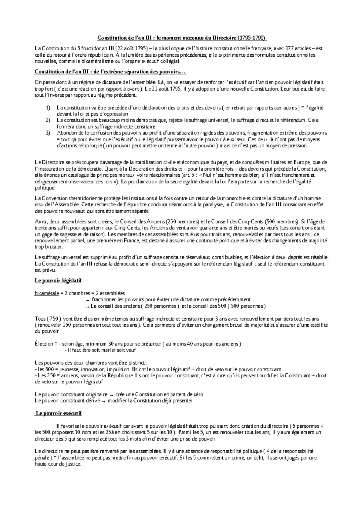 Le directoire - Constitution de l’an III : le moment méconnu du ...