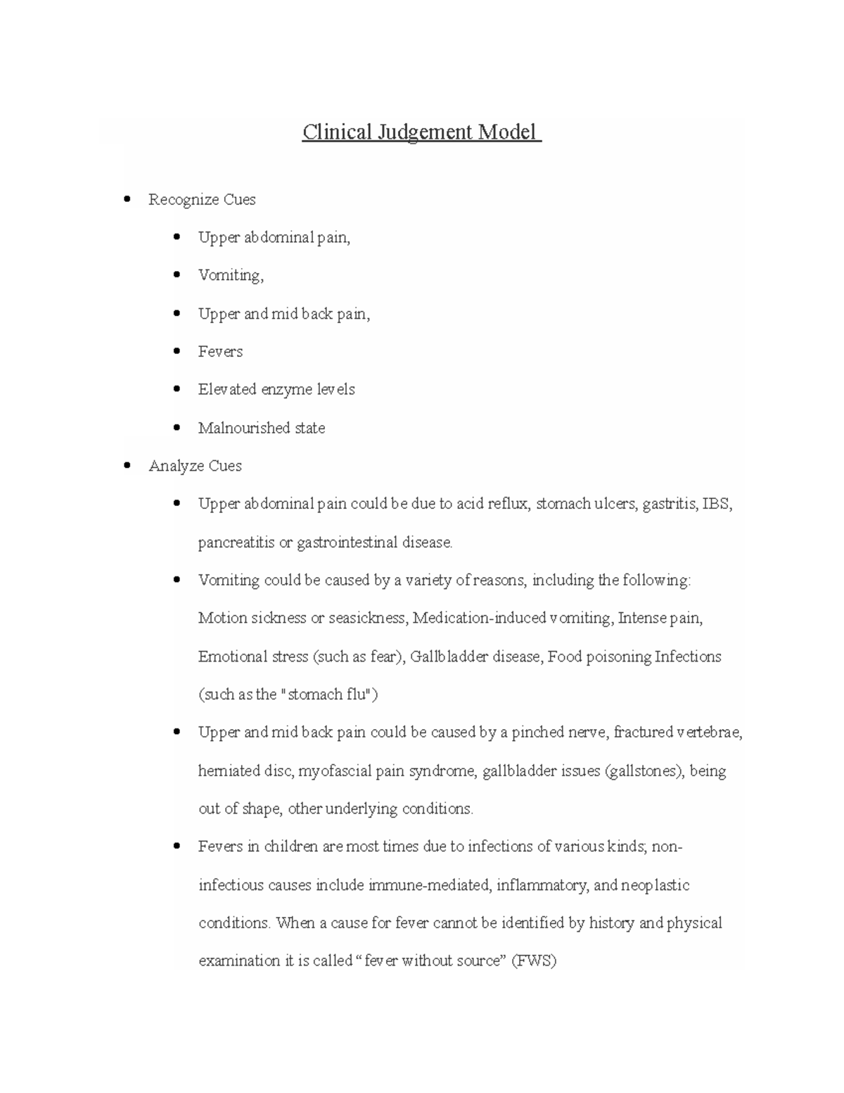 Clinical Judgment Model: Assessing and Analyzing Patient Symptoms - Studocu