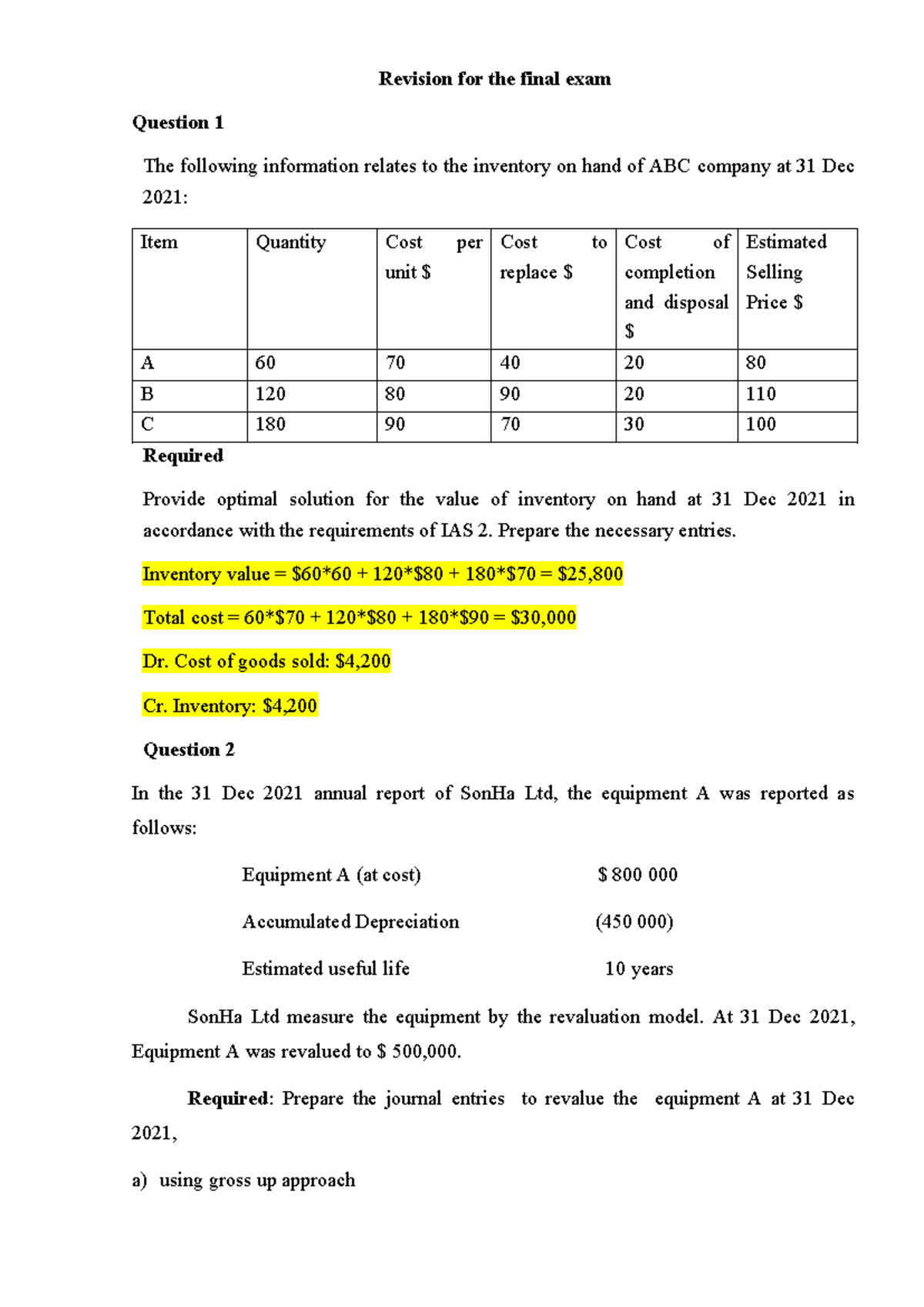 Inventory Valuation and Revaluation: Final Exam Revision Guide - Studocu
