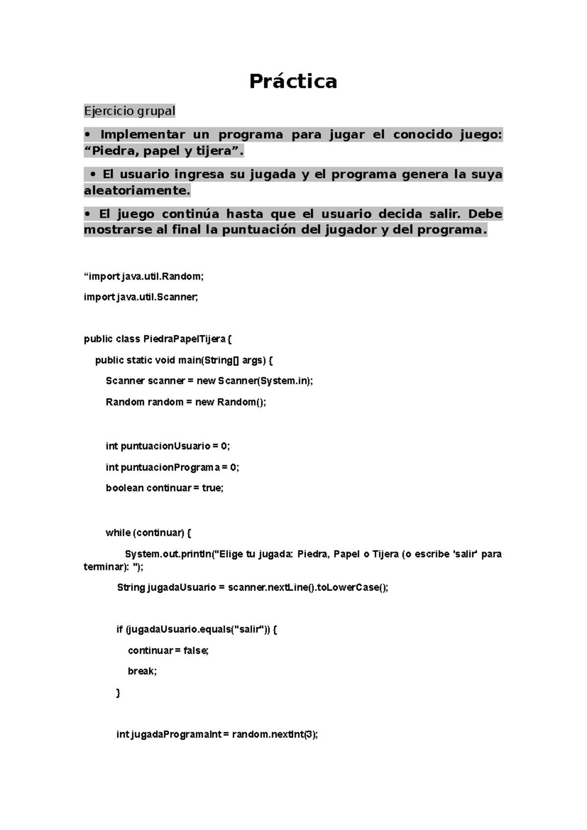Práctica de Programación - Semana 14: Juego y Ejercicios en Java - Studocu