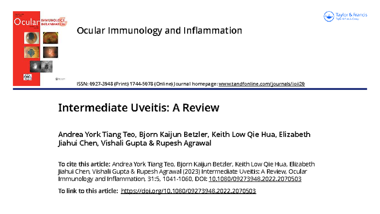 Intermediate Uveitis: A Comprehensive Review on Clinical Insights and ...
