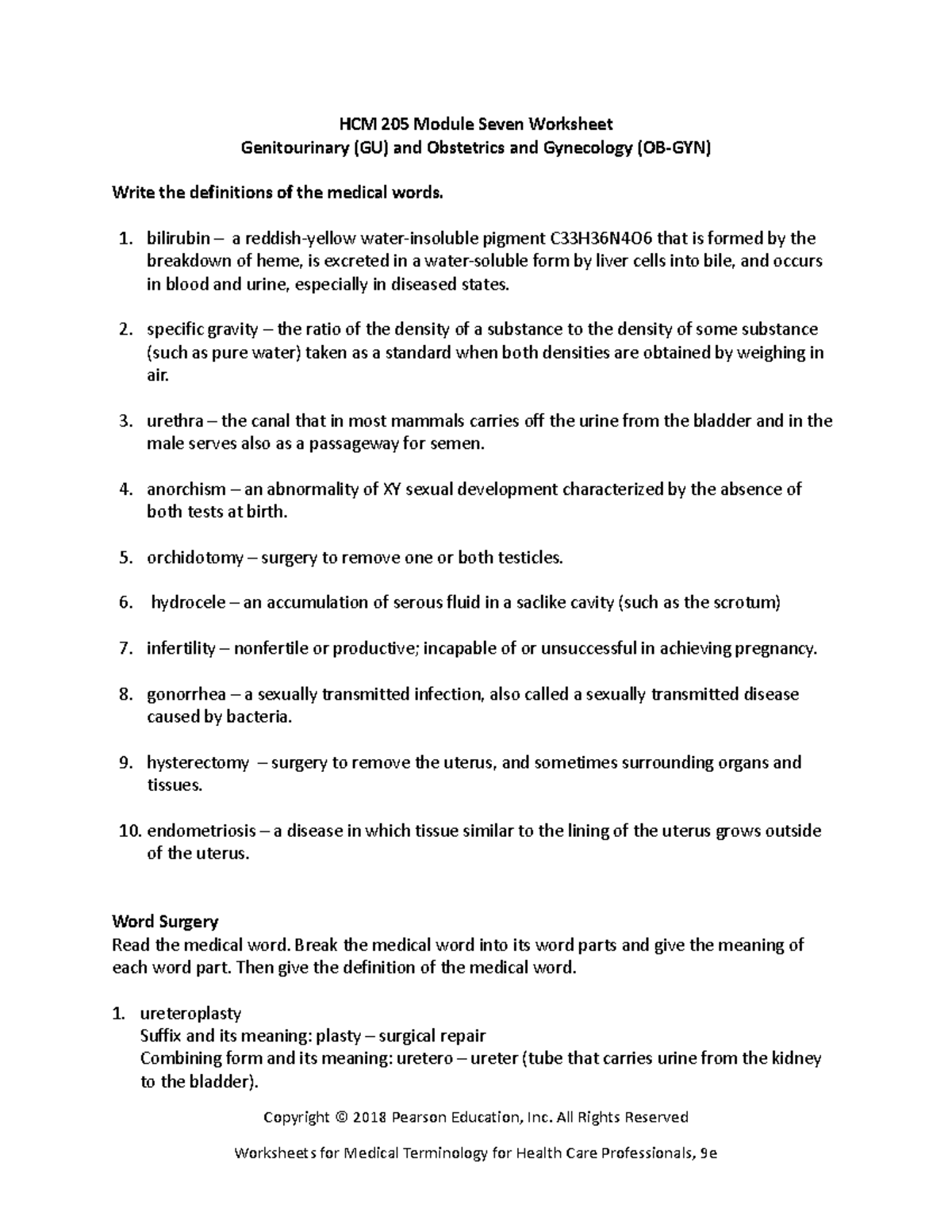 HCM 205 Module 7 Worksheet: GU & OB-GYN Medical Terms Definitions - Studocu