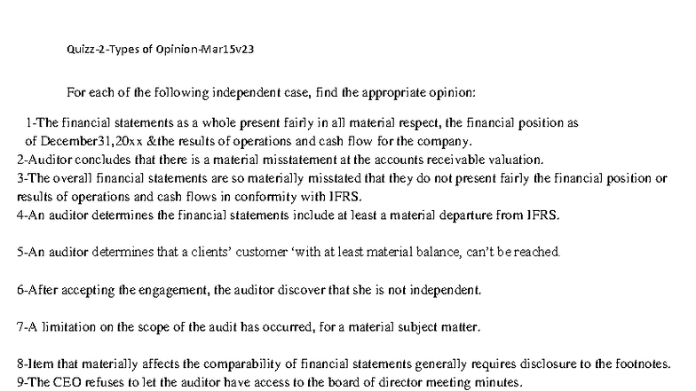 Chapter 3 - MCQs on Audit Opinions and Financial Statements - Studocu