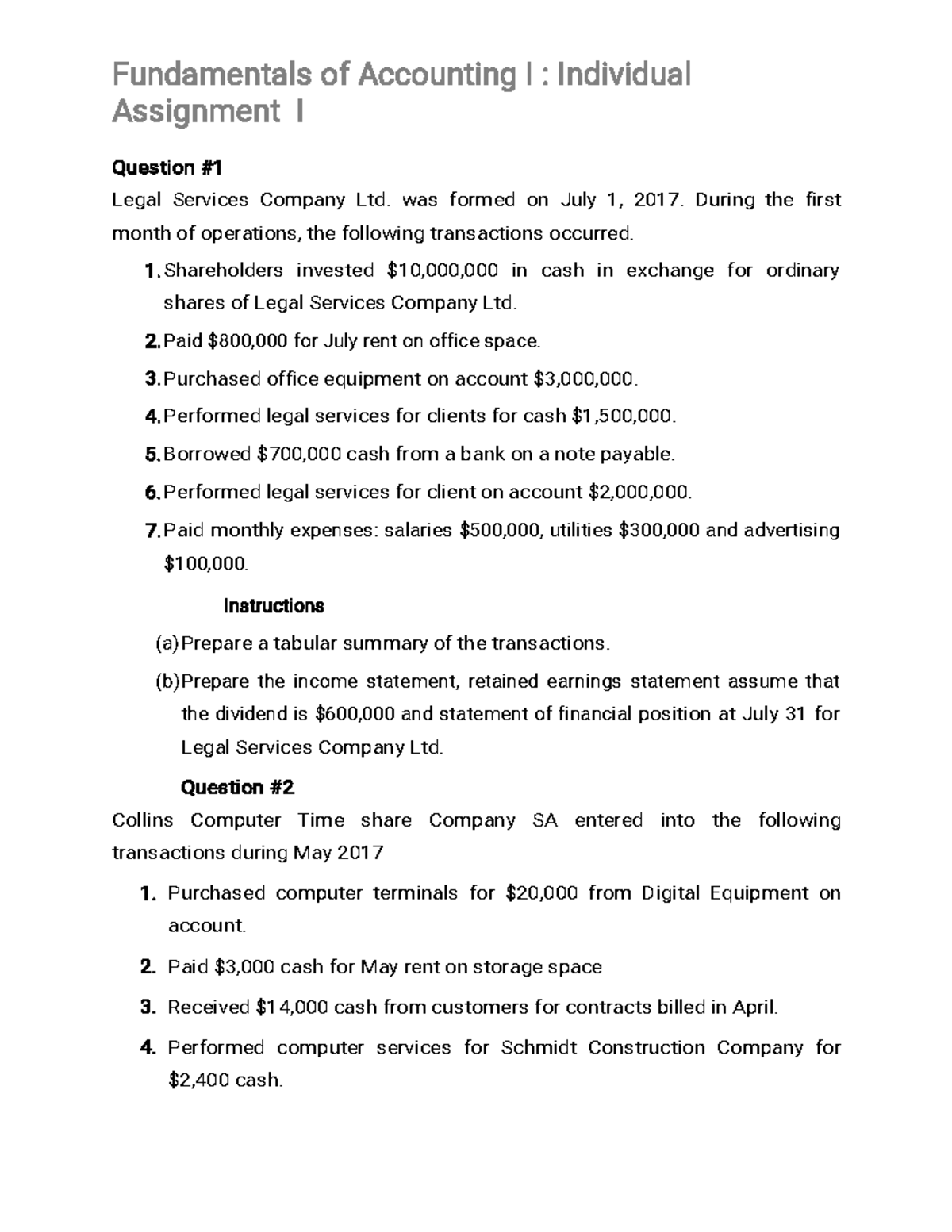FOA I Assignment 1 - Financial Transactions Analysis and Statements ...