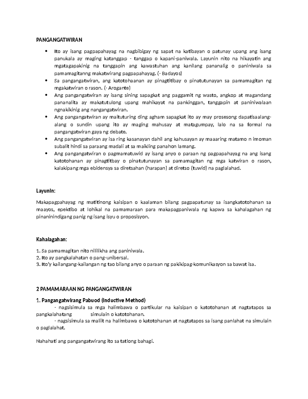 PANGANGATWIRAN: Kahulugan, Layunin, Kahalagahan, at Pamamaraan - Studocu