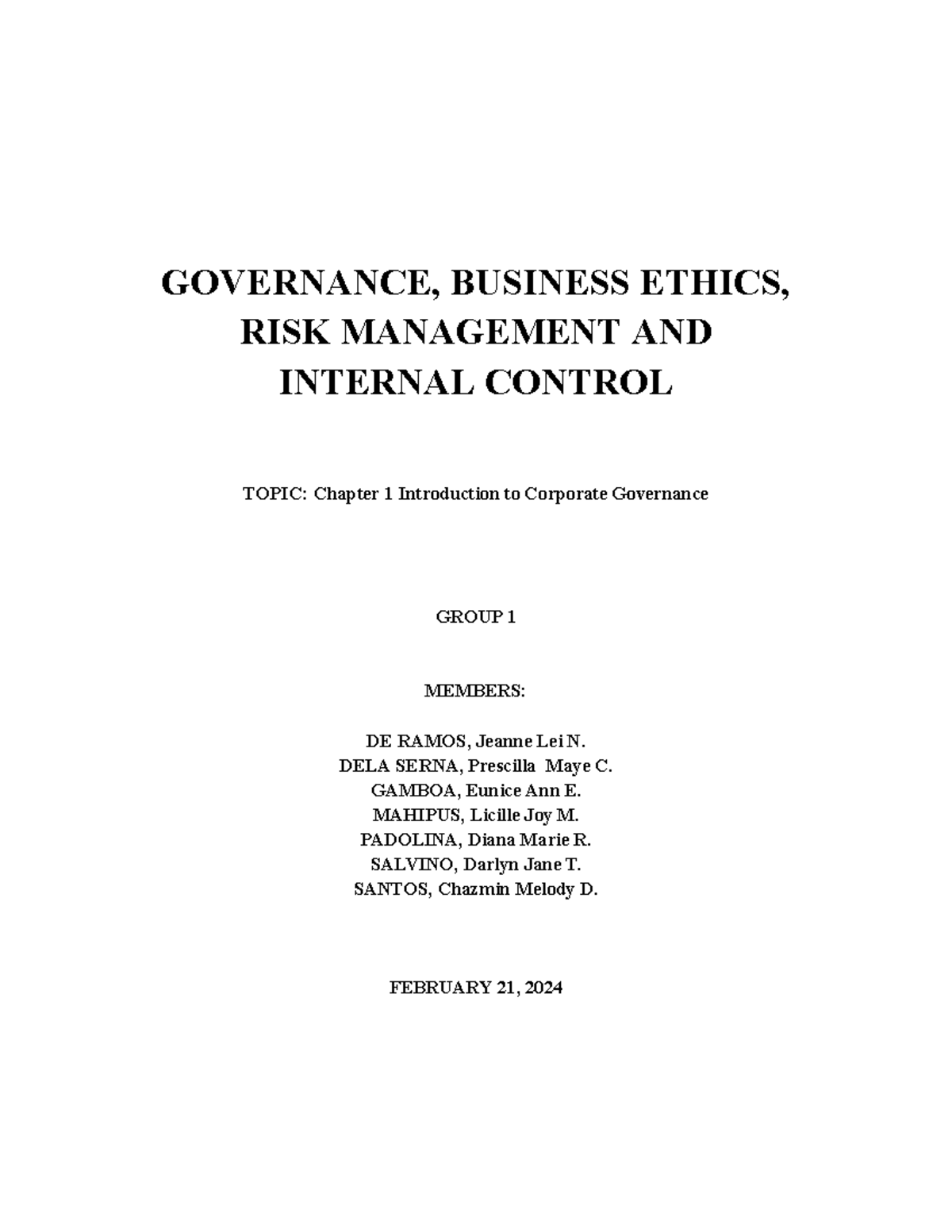 Corporate Governance and Business Ethics: An Introductory Overview (BUS ...