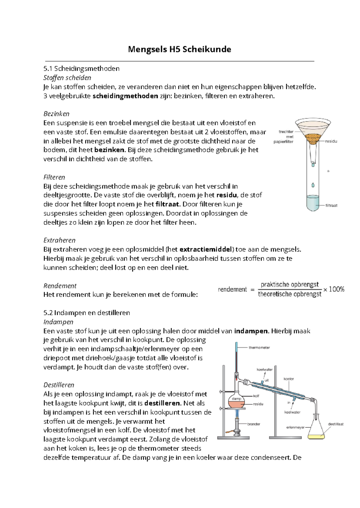 Samenvatting Scheikunde H5: Scheidingsmethoden en Indampen - Studeersnel