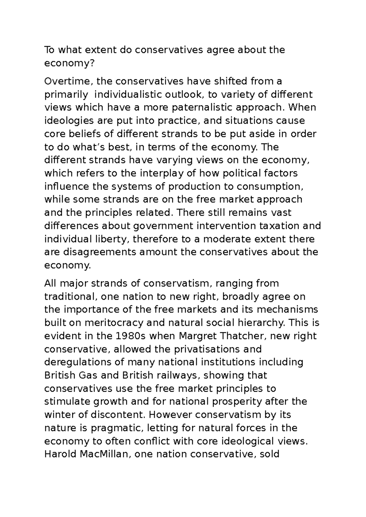 Conservative Economic Views: Agreement and Disagreement Analysis ...