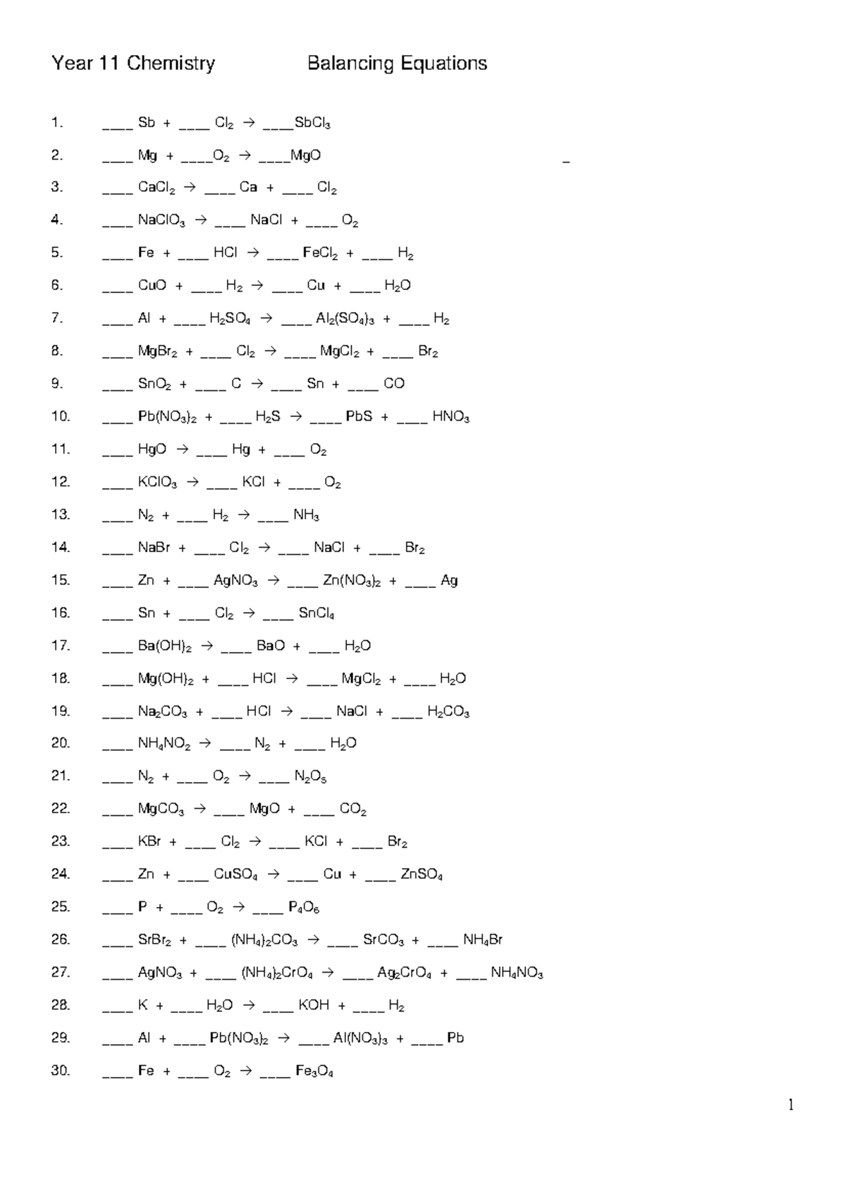 Year 11 Chemistry: Balancing Equations & Atomic Structure Notes - Studocu