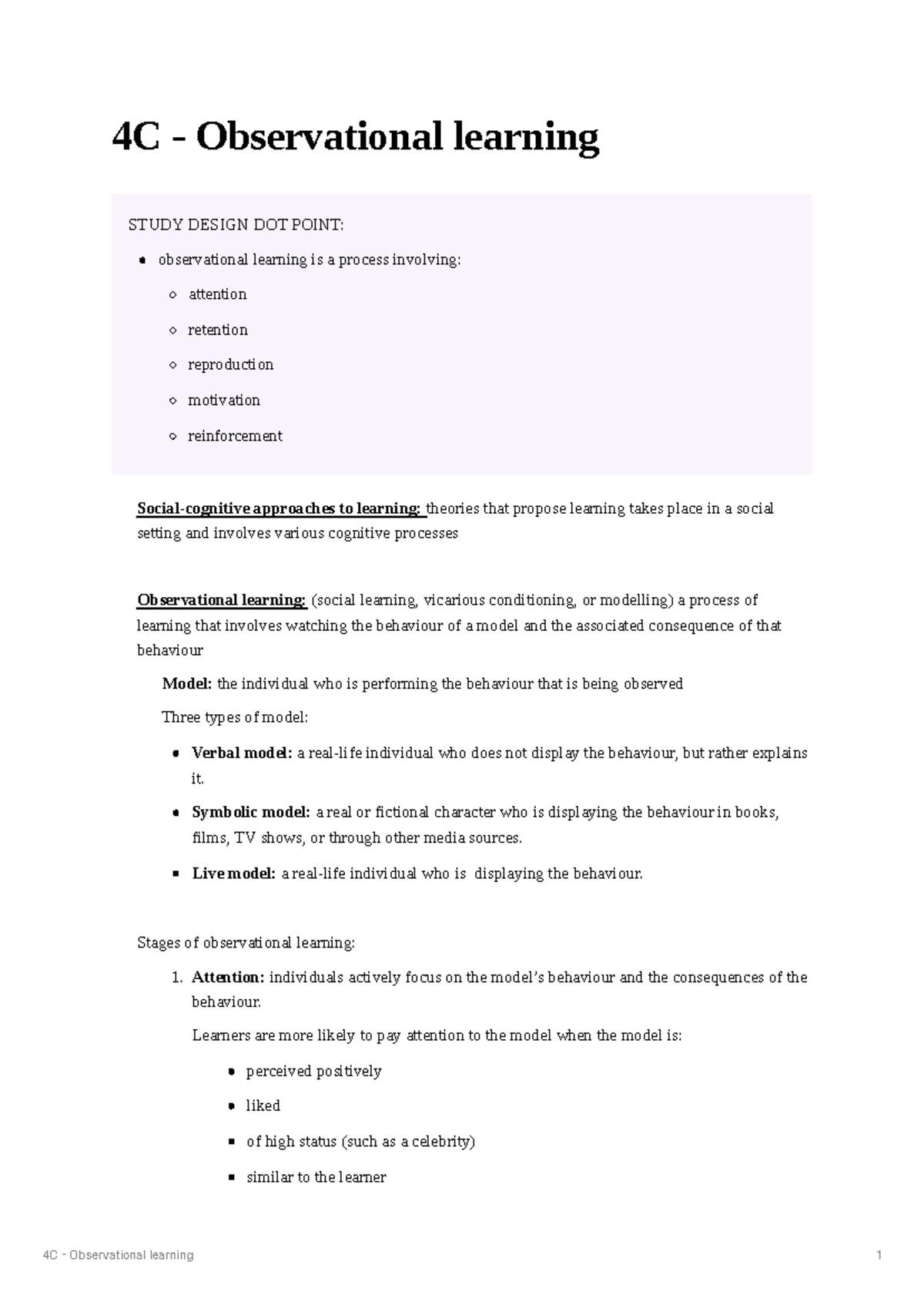 4C - Observational Learning: Study Design and Key Concepts - Studocu