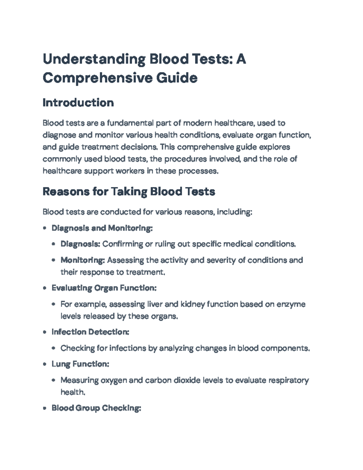 Comprehensive Guide to Blood Tests for Healthcare Support Workers ...