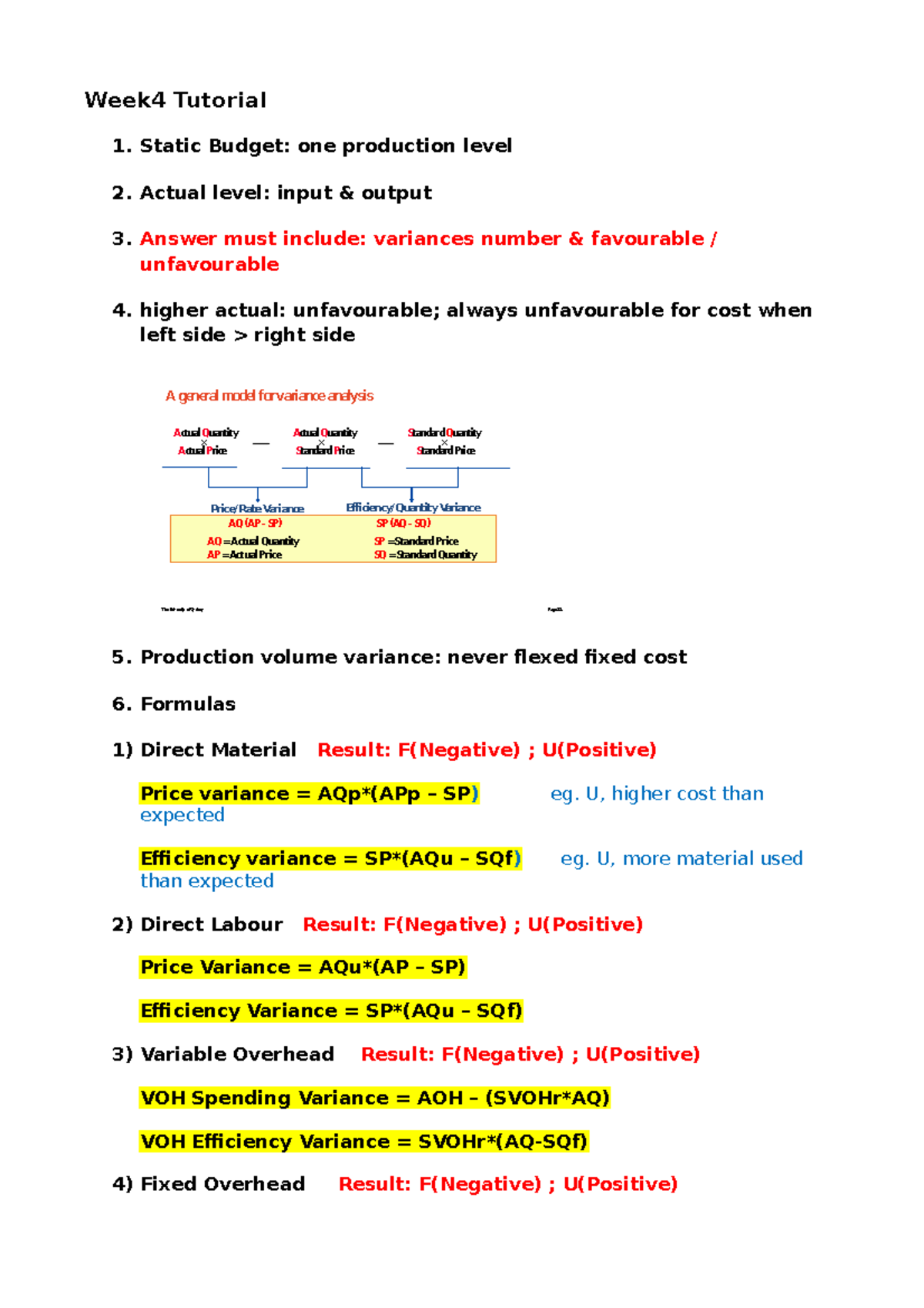 Week 4 Tutorial Questions on Variance Analysis - Studocu