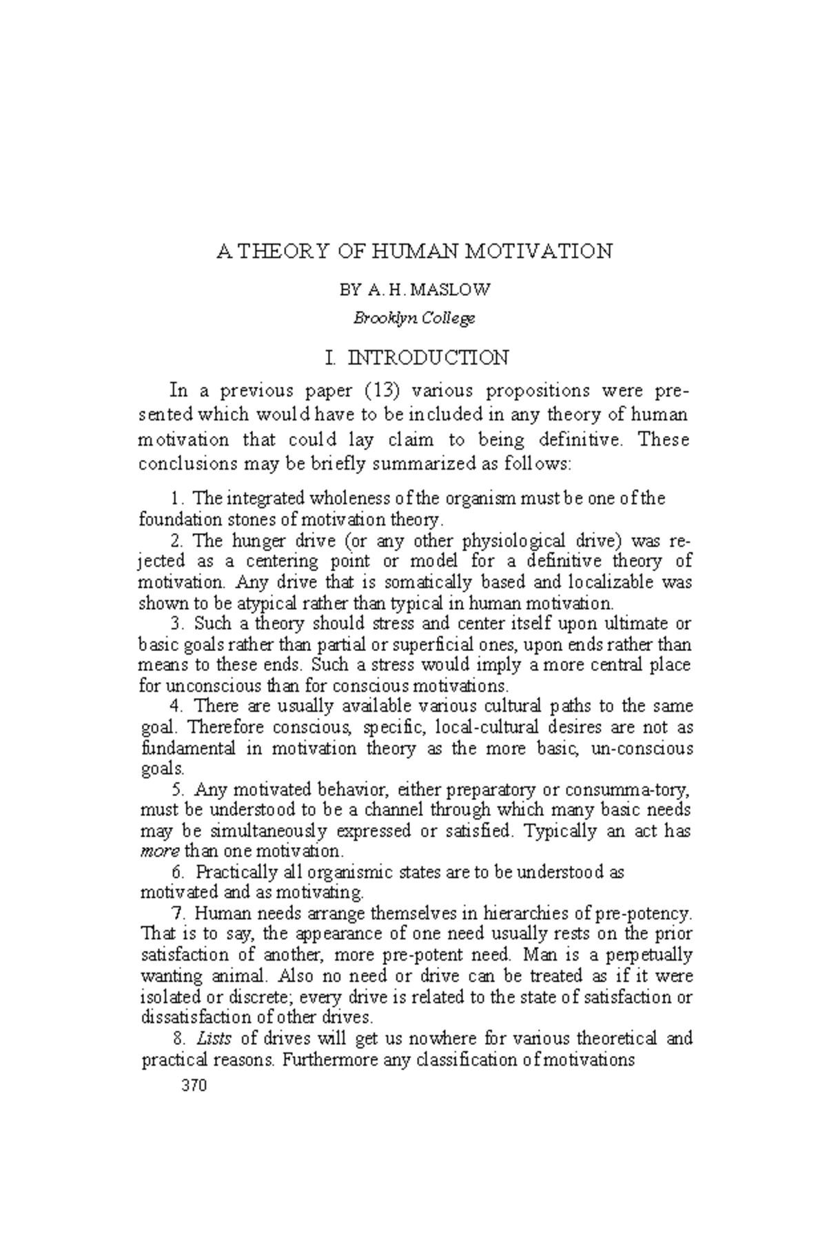 Maslow's Hierarchy of Needs: A Comprehensive Motivation Theory - Studocu